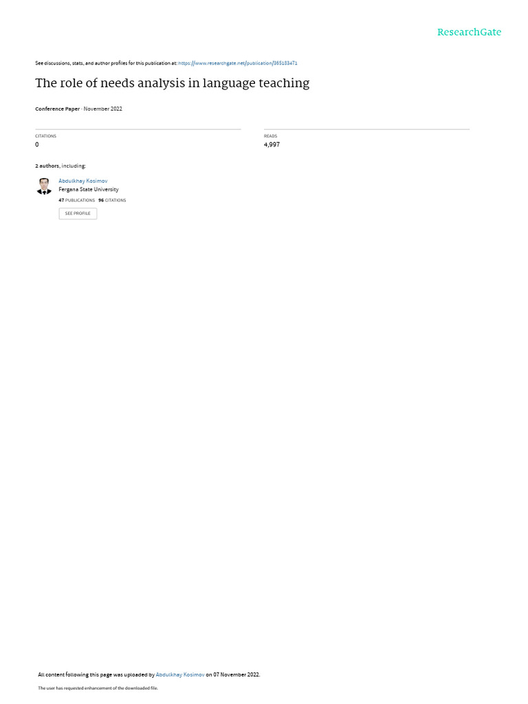 Needs Analysis in Language Teaching | PDF | Second Language Acquisition ...
