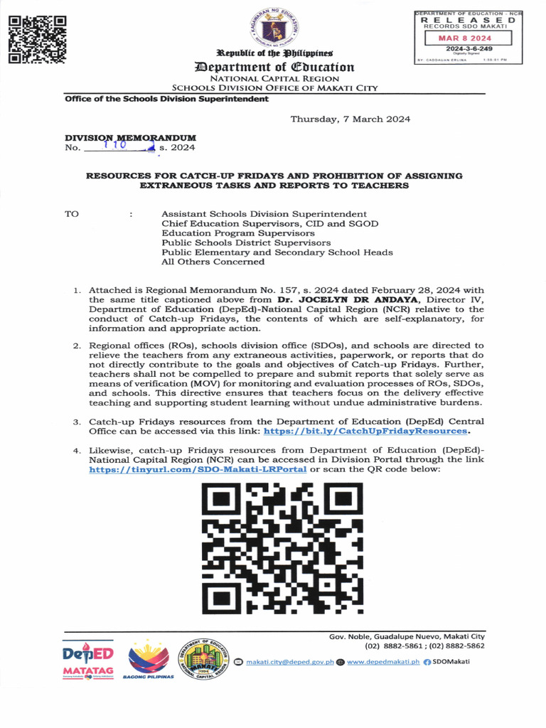 DM 110 Resources For Catch Up Fridays and Prohibition of Assigning ... DM 110 Resources For Catch Up Fridays and Prohibition of Assigning ...