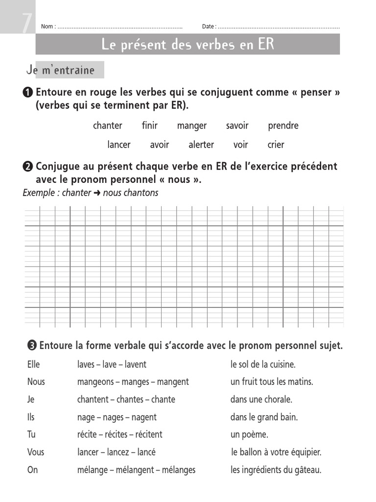 Fiche 7 Le Present Des Verbes en Er | PDF