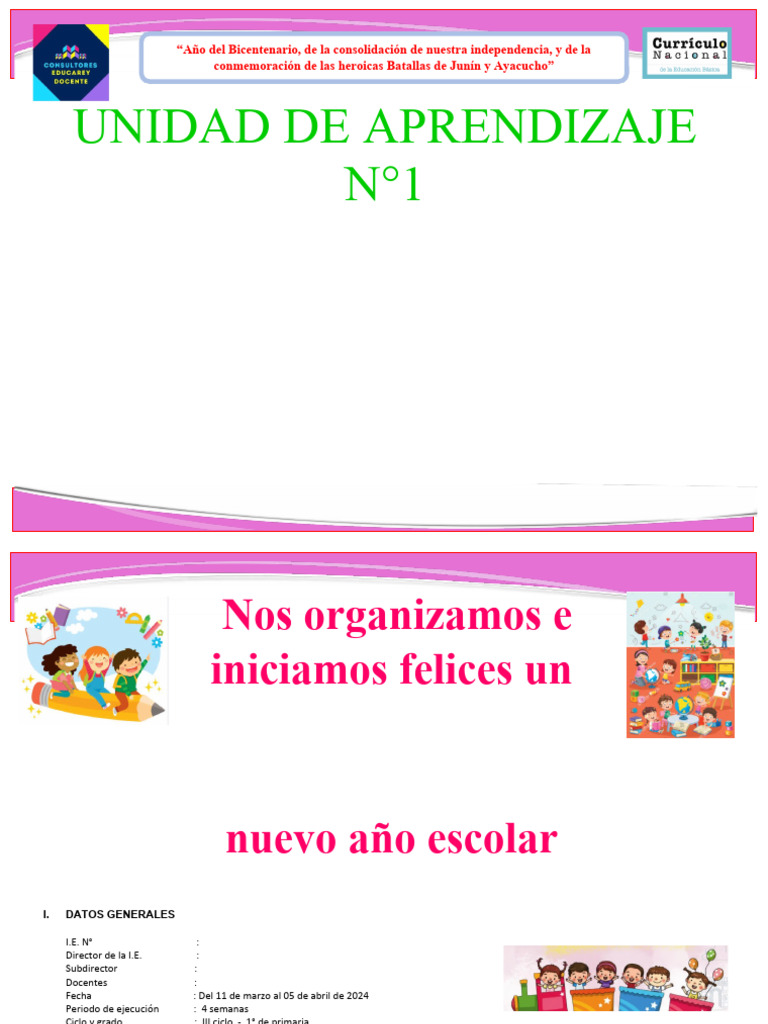 UNIDAD DE APRENDIZAJE N°1 1er Grado | PDF | Aprendizaje | Evaluación