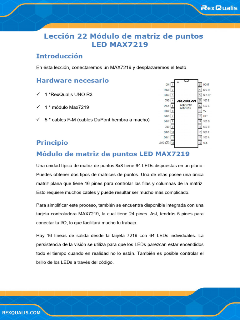 Lección 22 Módulo de Matriz de Puntos LED MAX7219 | PDF | Matriz (Matemáticas) | Diodo emisor de luz
