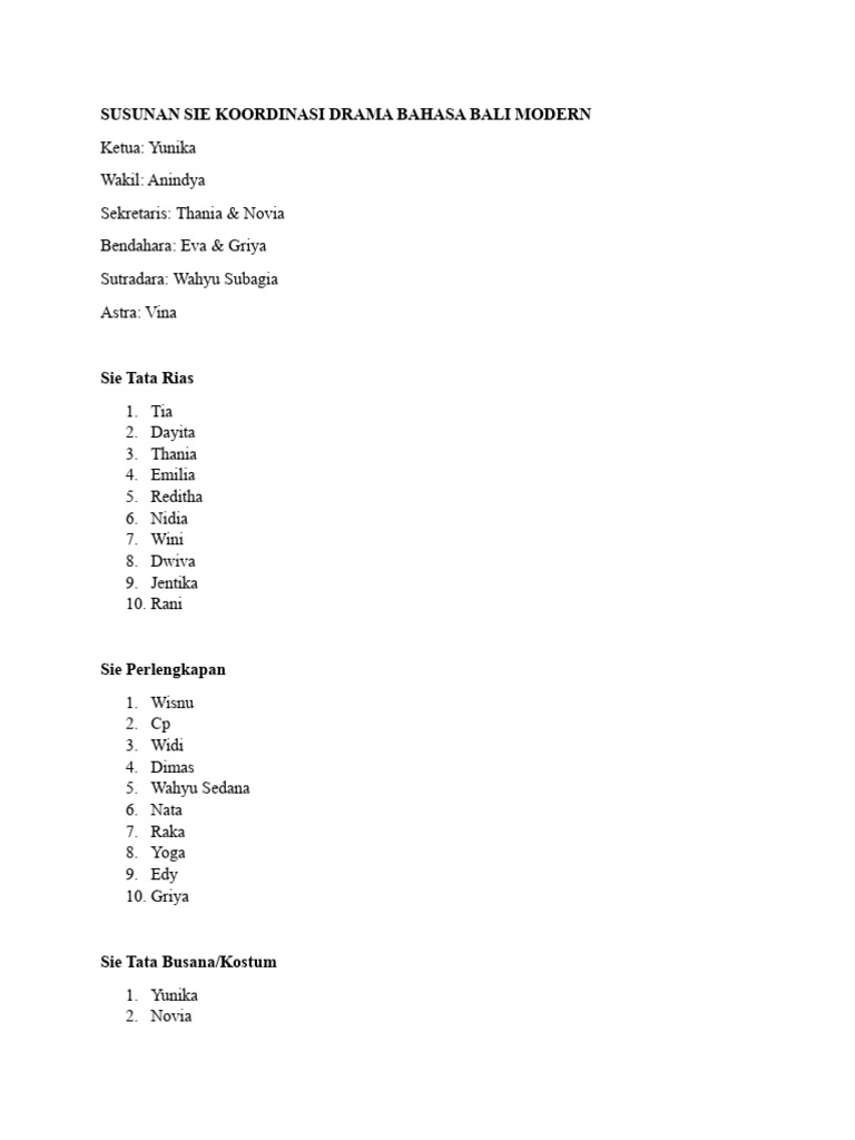 Susunan Sie Koor Vid Bhs Bali | PDF | Seni