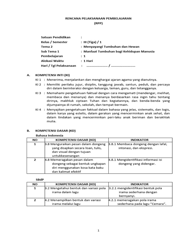 RPP K3 Tema 2 ST 1 | PDF