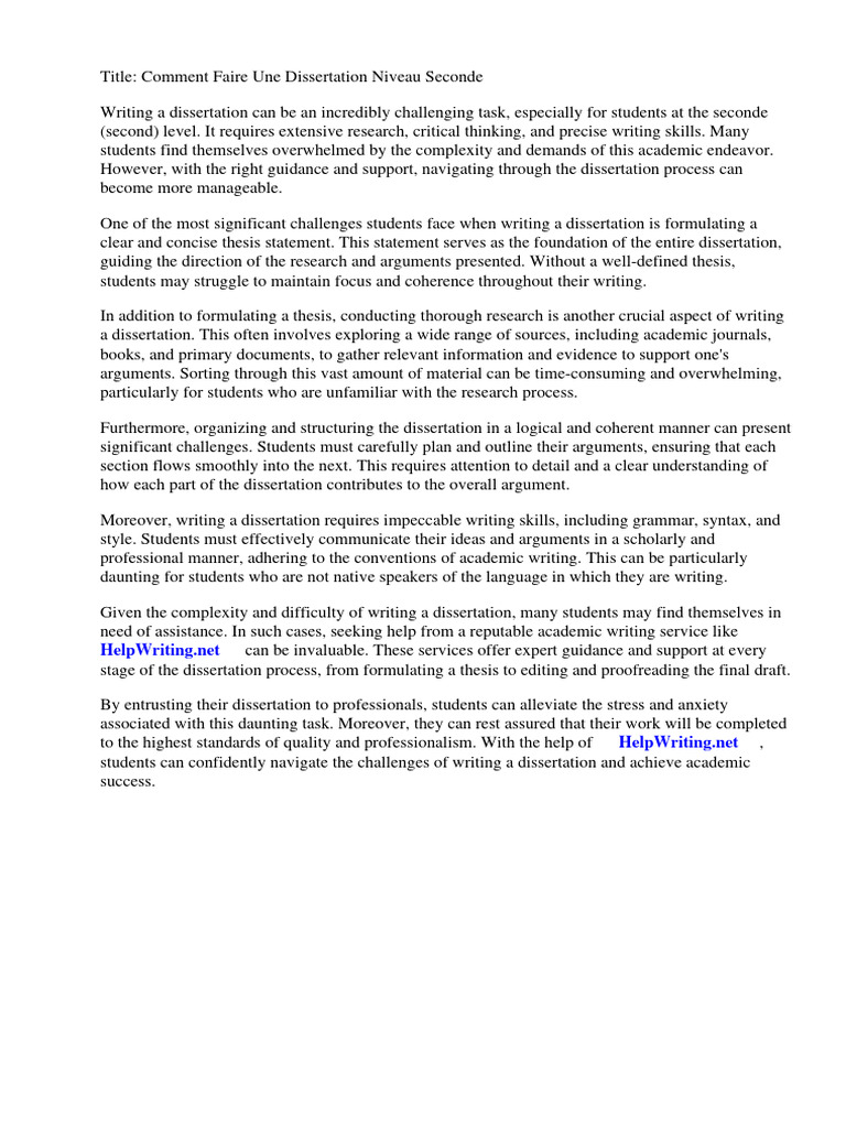 Dissertation Writing Guide for Seconde | PDF | Thesis | Loans