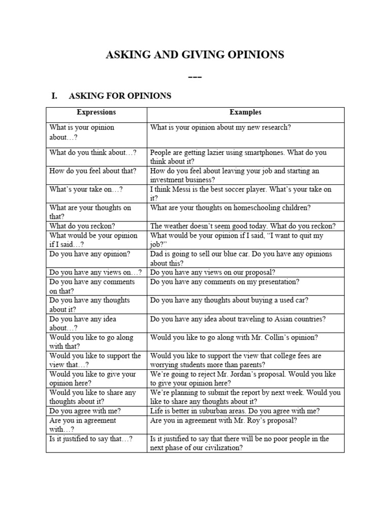 Asking and Giving Opinions | PDF