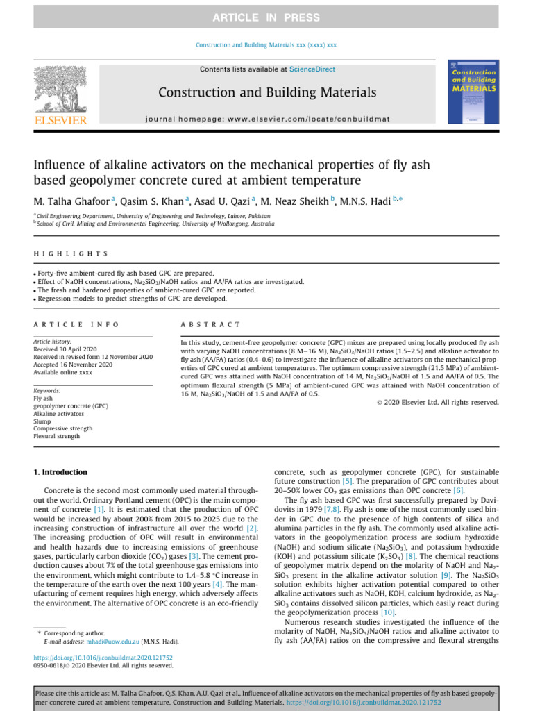 Influence of Alkaline Activators On The | PDF | Concrete | Cement