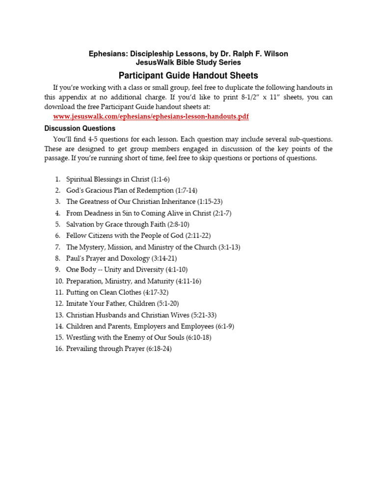 Ephesians Lesson Handouts | PDF