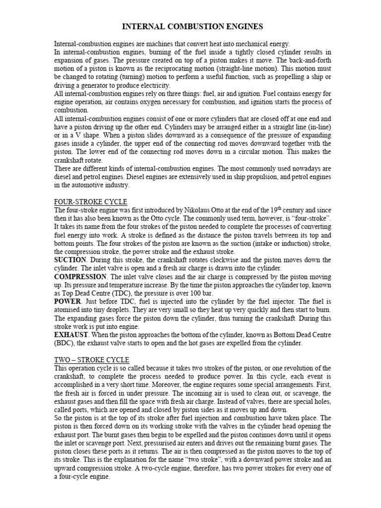 INTERNAL COMBUSTION ENGINES - Four and Two-stroke Engines + Diesel ...