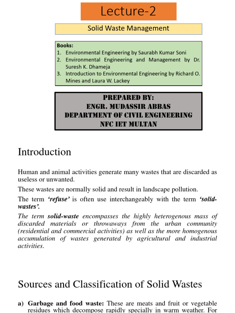 Lecture-2 Solid Waste Management | PDF | Municipal Solid Waste | Waste
