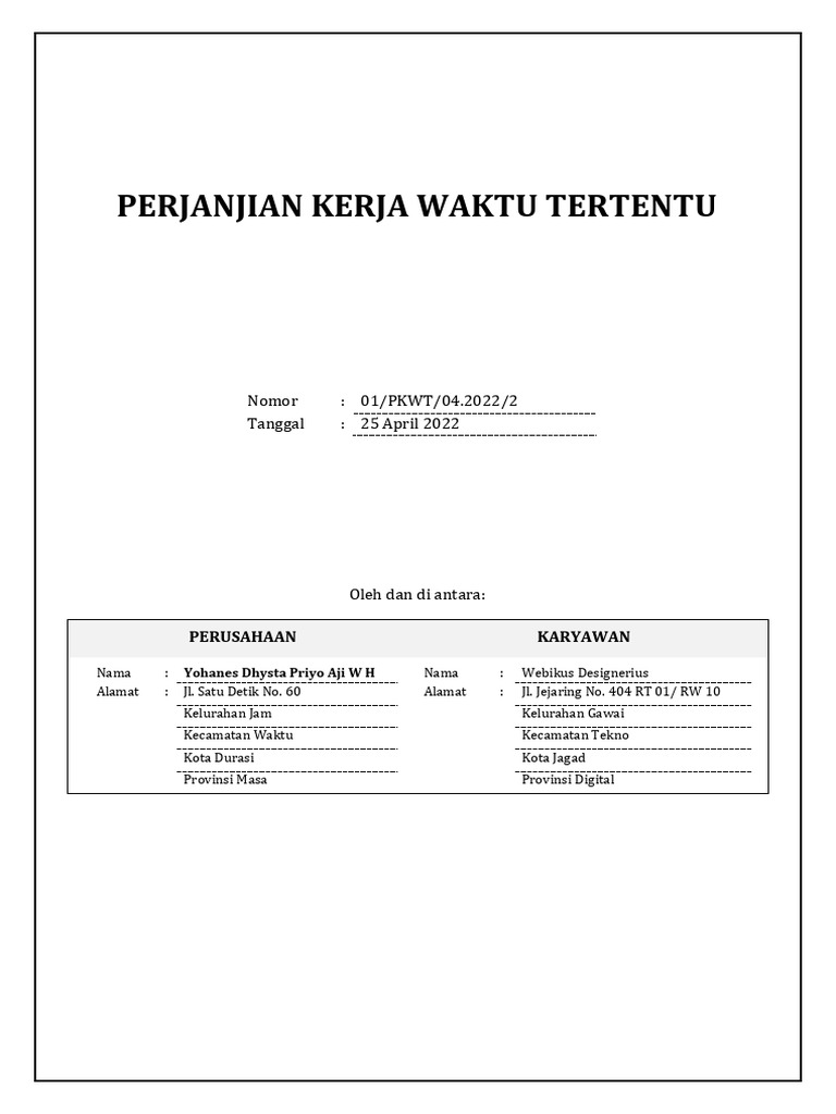 Draft PKWT Tugas Portofolio HR Staff | PDF