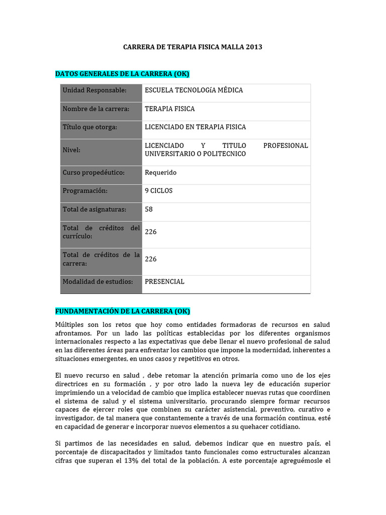 Terapia Fisica Malla 2013 Comunicacion | PDF | Terapia física | Hospital