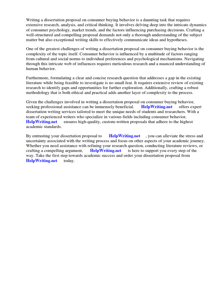 Dissertation Proposal Consumer Buying Behaviour | PDF | Consumer Behaviour | Behavior