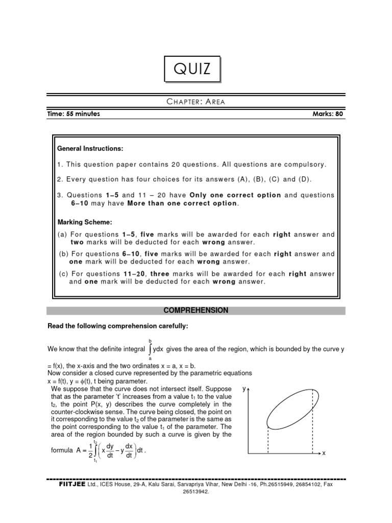 Quiz Area | PDF | Ellipse | Cartesian Coordinate System