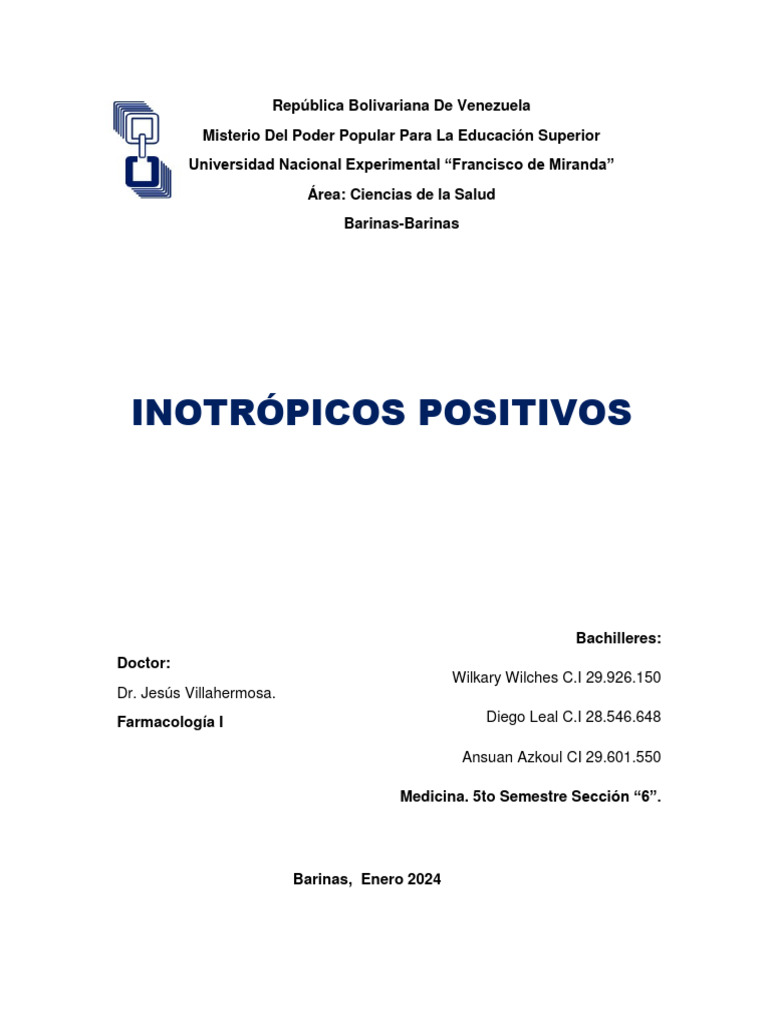 Fármacos Inotrópicos Positivos: Clasificación y Uso | PDF ...