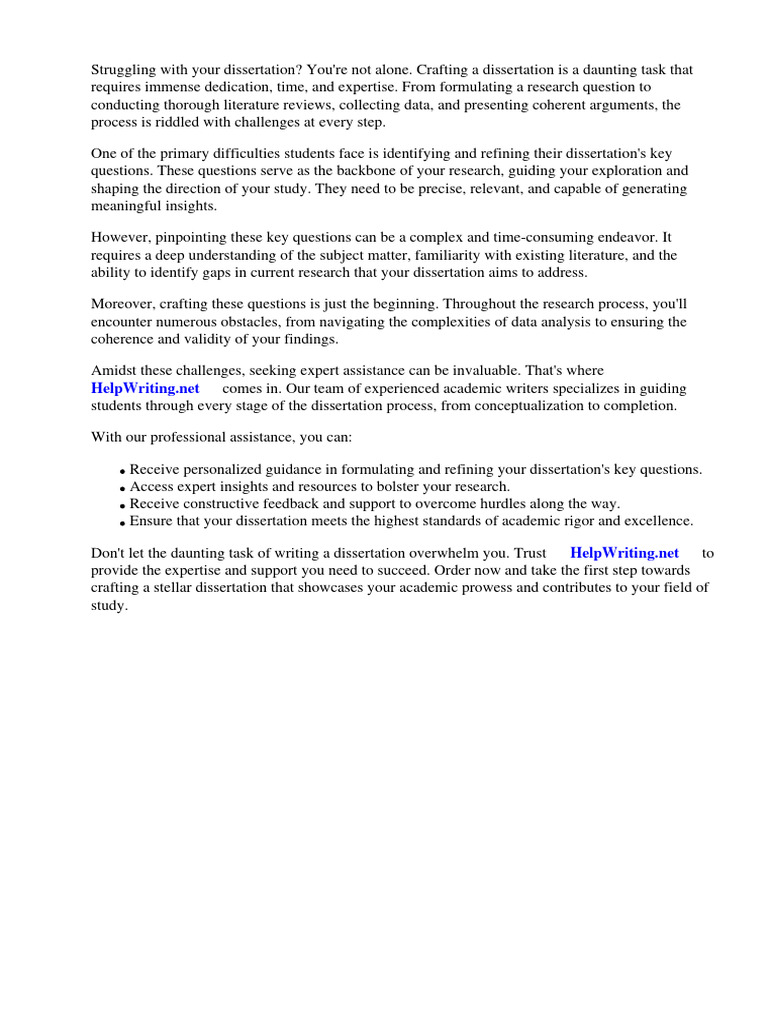 Dissertation Key Questions | PDF | Thesis | Expert