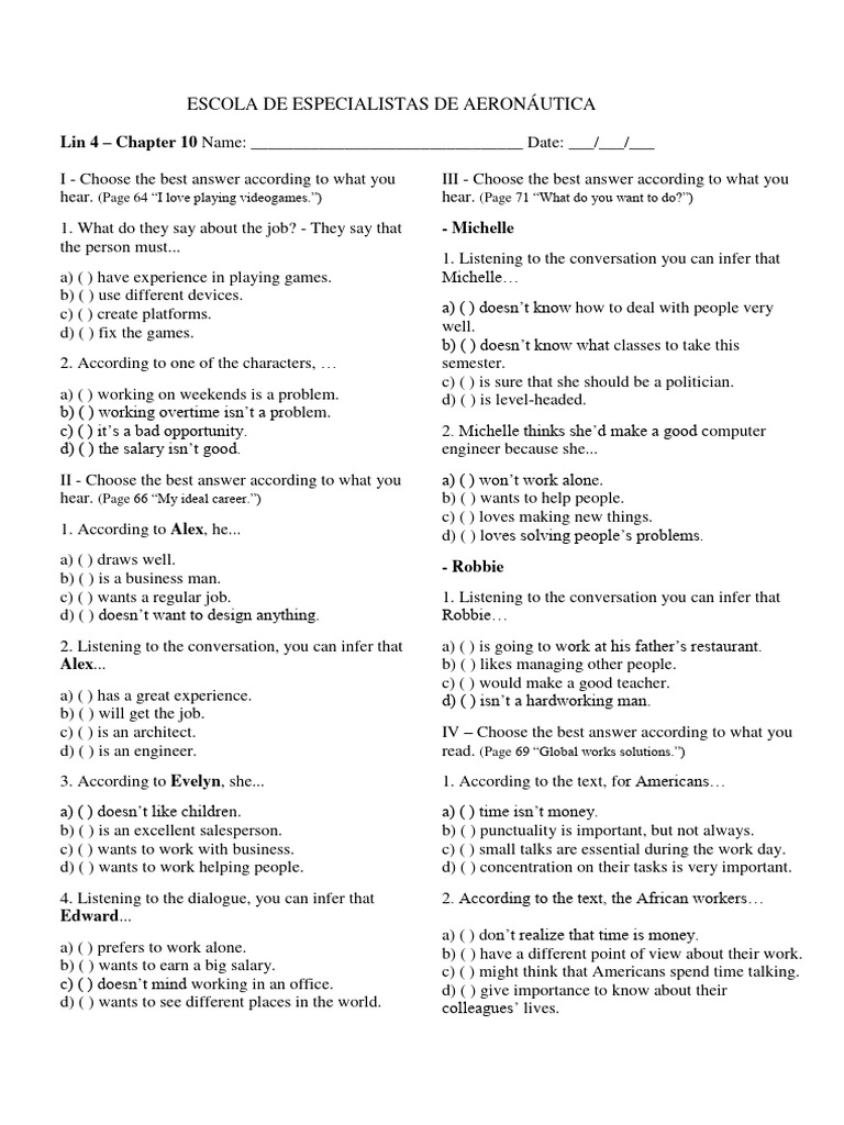 Lin 4 Chapter 10 - Extra Activity | PDF