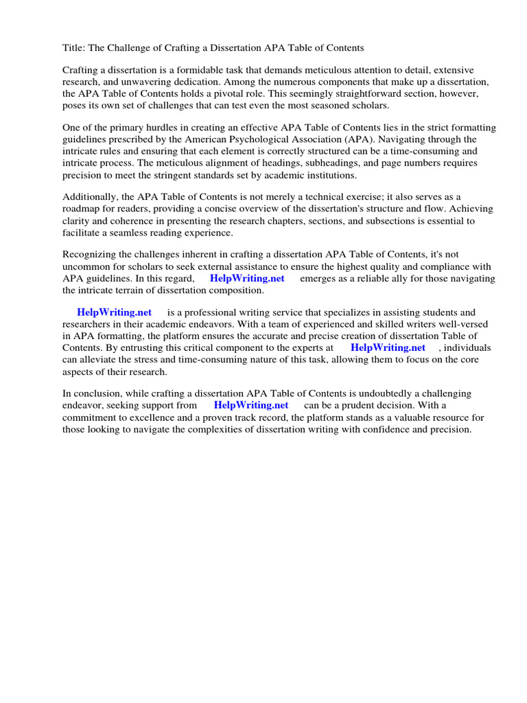Dissertation Apa Table of Contents | PDF | Apa Style | Thesis Dissertation Apa Table of Contents | PDF | Apa Style | Thesis