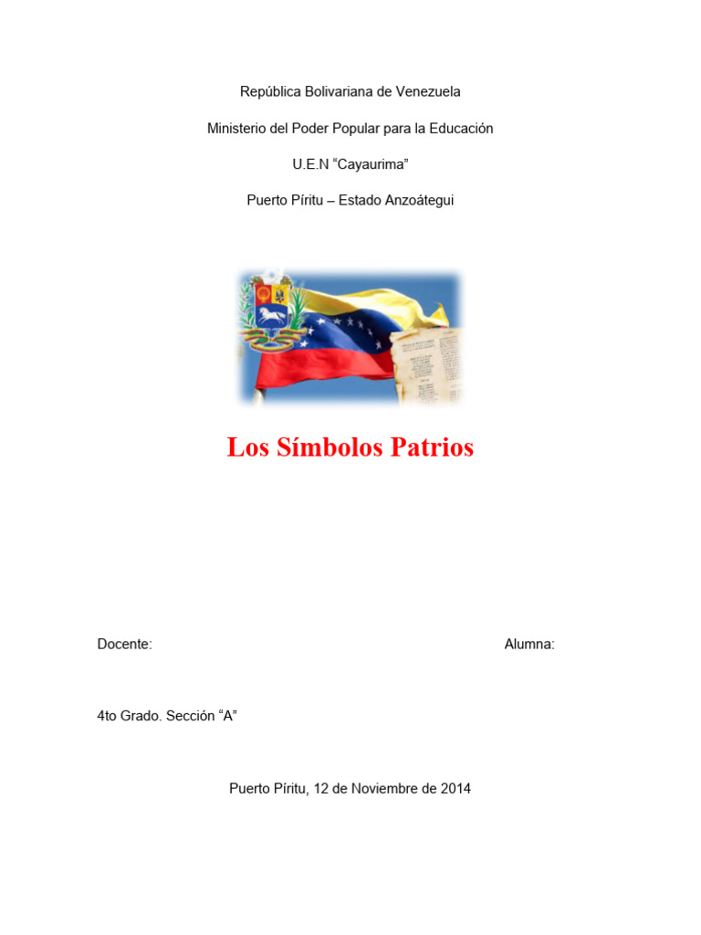 Símbolos Patrios de La República Bolivariana de Venezuela | PDF ...