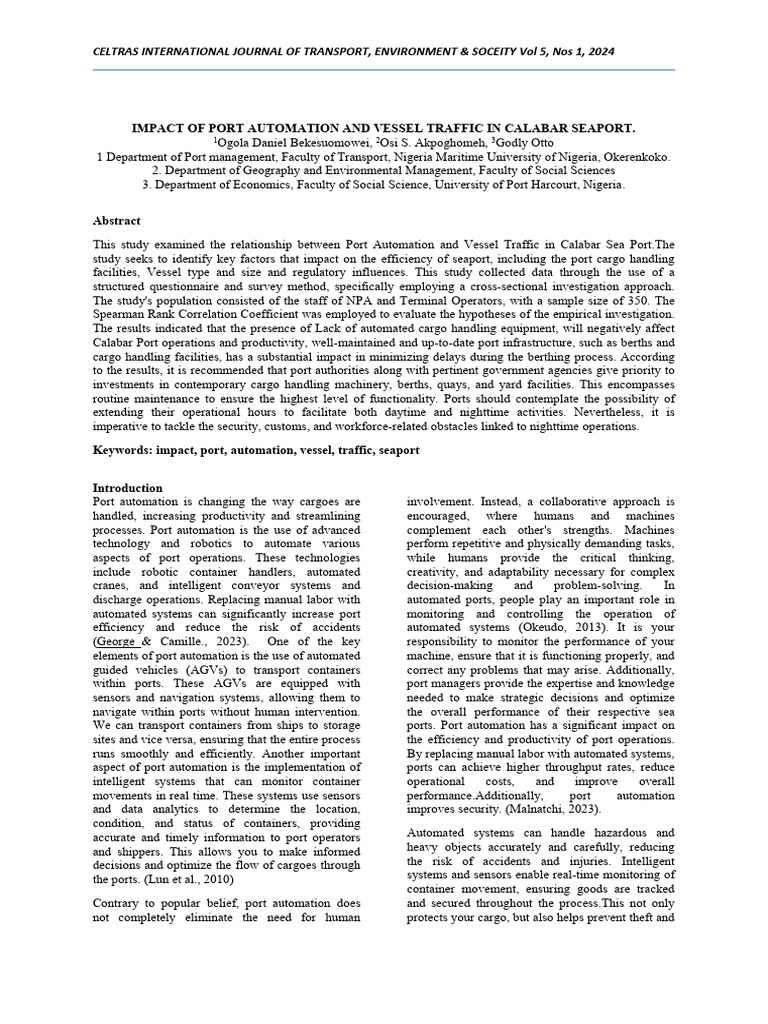 Port Automation Impact on Calabar Seaport | PDF | Automation | Port