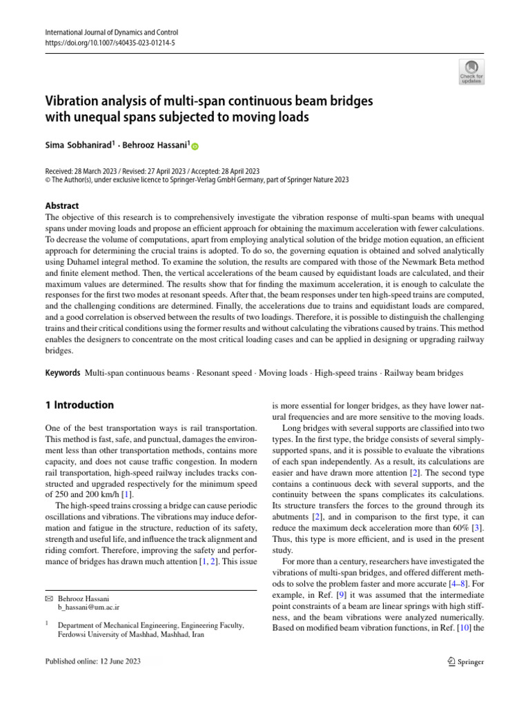 Vibration of Multi-Span Continuous Beam Bridges | PDF