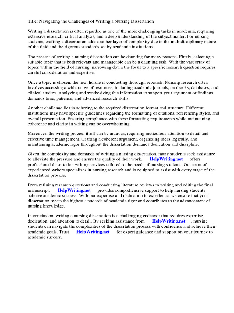 Nursing Dissertation Guide | PDF | Thesis | Nursing