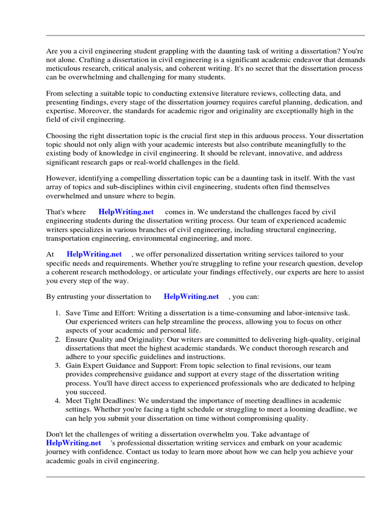 Dissertation Topics For Civil Engineering Students | PDF | Engineering ...