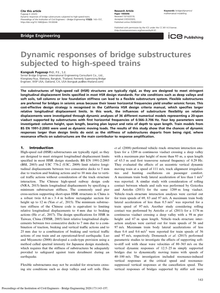 Dynamic responses of bridge substructure subjected to high speed trains ...
