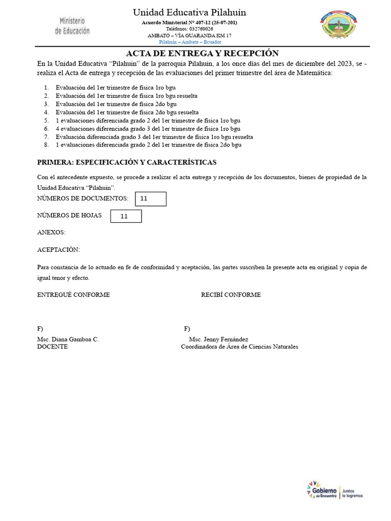 Acta de Entrega y Recepción | PDF