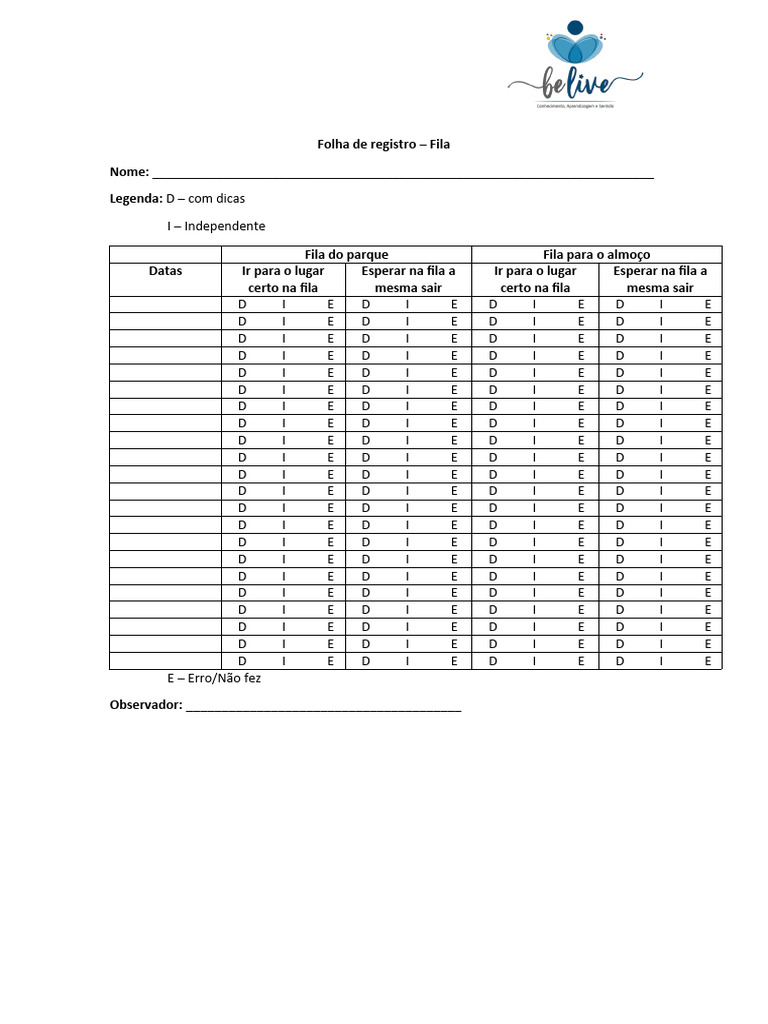 Folha de registro - Fila | PDF