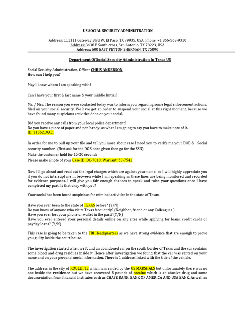 SSN Opening Script | PDF | Arrest | Social Security Number