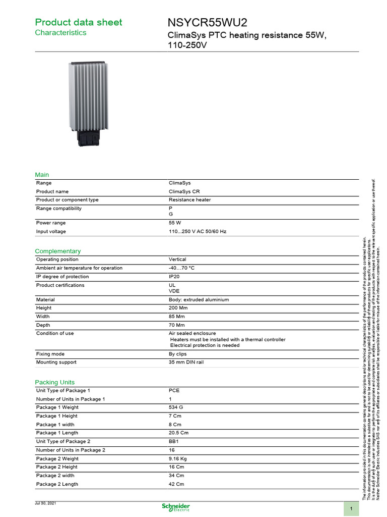 ClimaSys PTC Heater NSYCR55WU2 Data Sheet | PDF | Physical Sciences ...