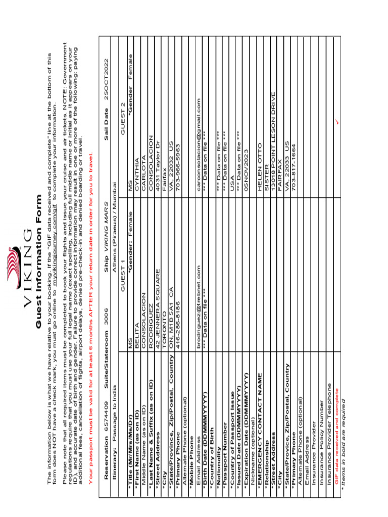 Viking Guest Information Form | PDF