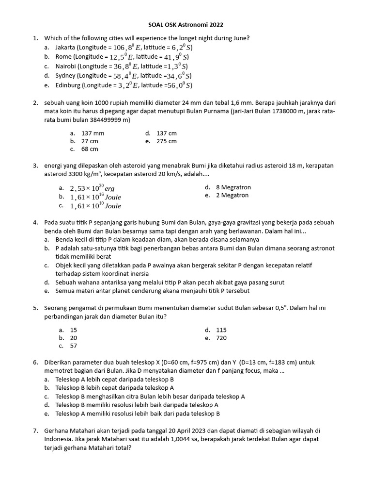 SOAL OSK Astronomi 2022 | PDF