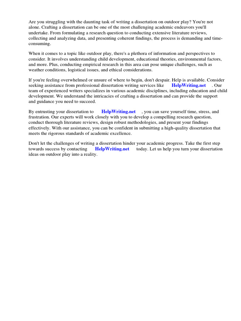Dissertation Ideas Outdoor Play | PDF | Child Care | Learning