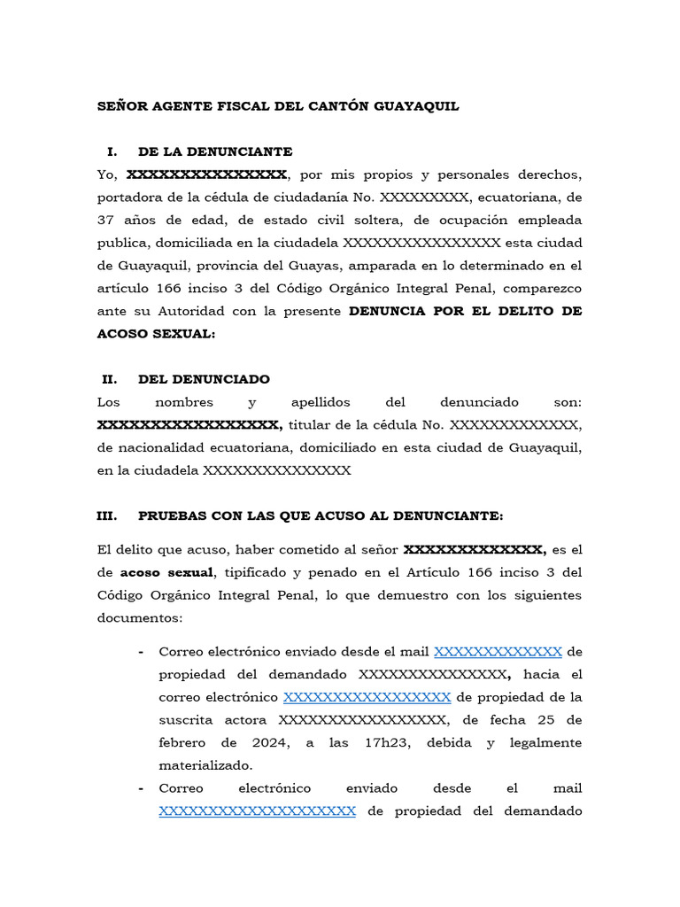 Denuncia Acoso Sexual Pdf Abogado Justicia 5583