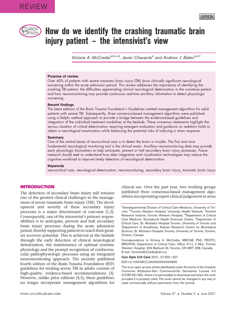 Identifying Crashing TBI Patients: Intensivist's Perspective | PDF ...