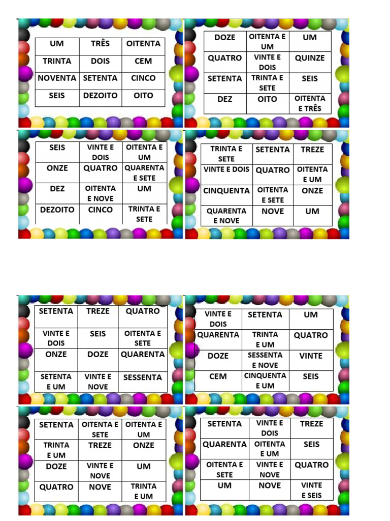 Bingo de Números por Extenso até 100 | PDF | Navios navais | Navios de ...
