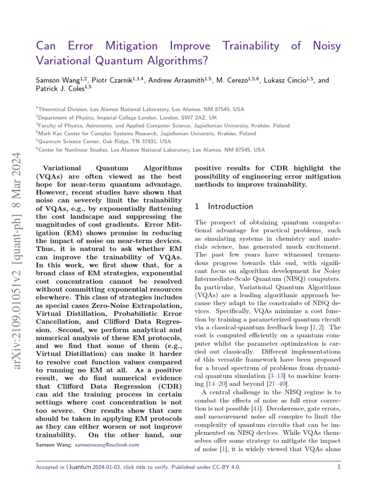 Can Error Mitigation Improve Trainability of Noisy Variational Quantum Algorithms? | Download ...