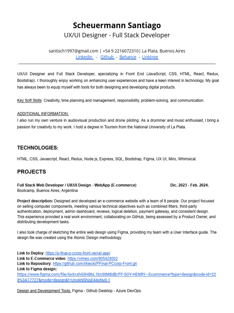 Resume - SCHEUERMANN SANTIAGO | PDF | Mobile App | Java Script