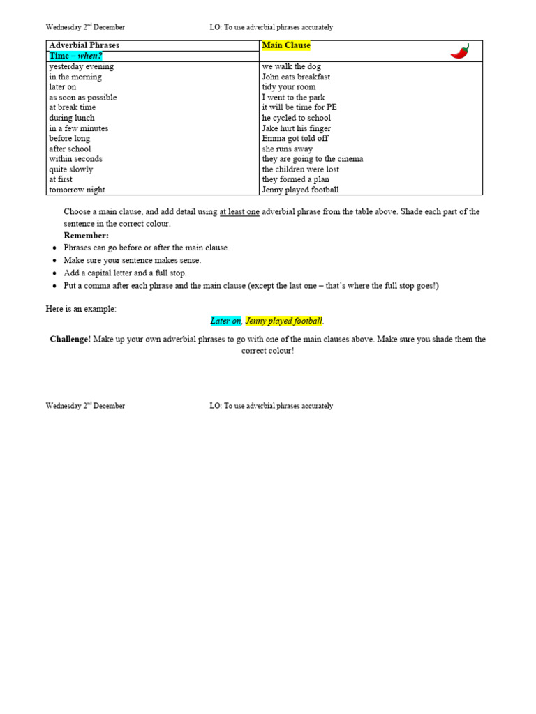 Mastering Adverbial Phrases in Sentences | PDF
