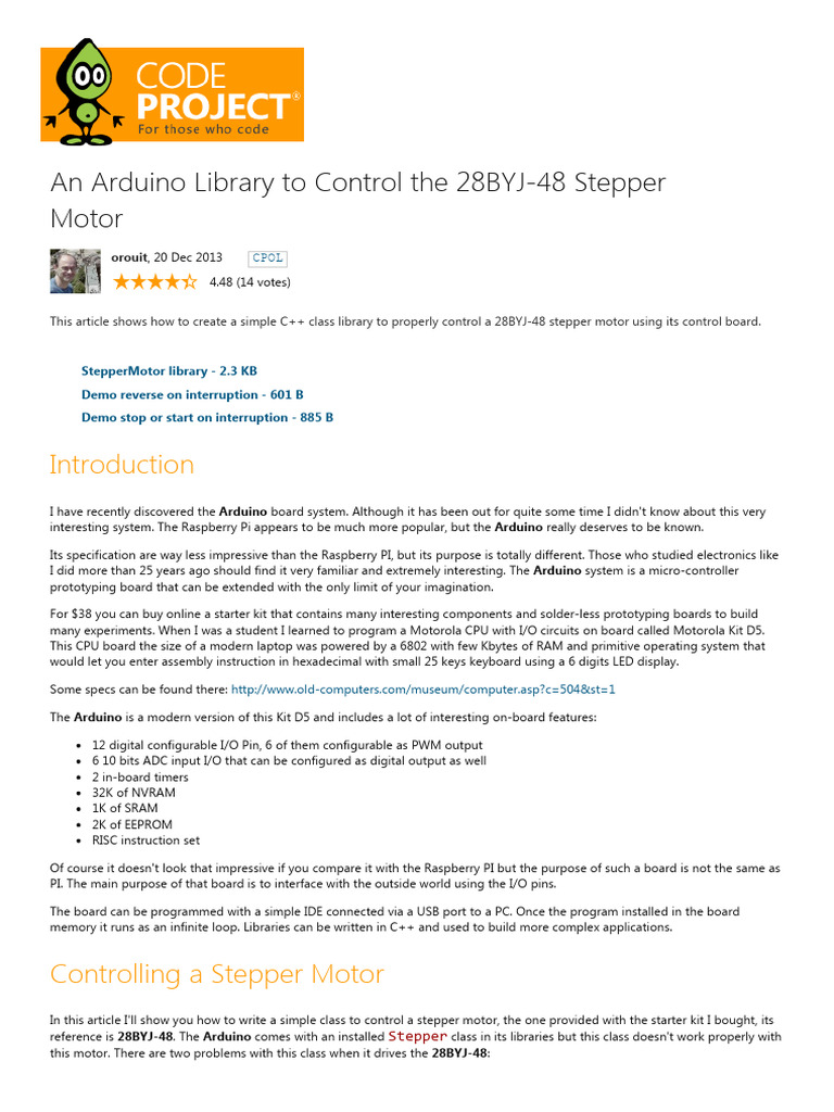 An Arduino Library To Control The 28BYJ-48 Stepper Motor - CodeProject | PDF | Arduino | Smart Card