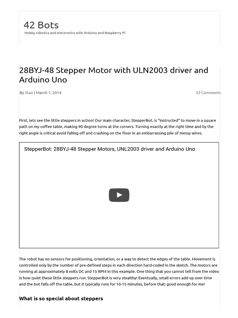 28BYJ-48 Stepper Motor With ULN2003 Driver and Arduino Uno | PDF ...