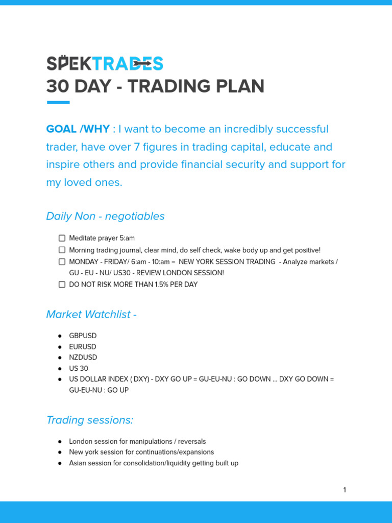 30 Day - Trading Plan: GOAL /WHY: I Want To Become An Incredibly Successful | PDF | Market Trend ...