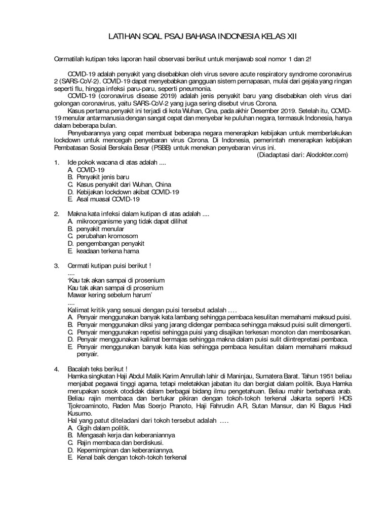 Lat Soal Bindo Kelas XII | PDF | Fiksi Umum