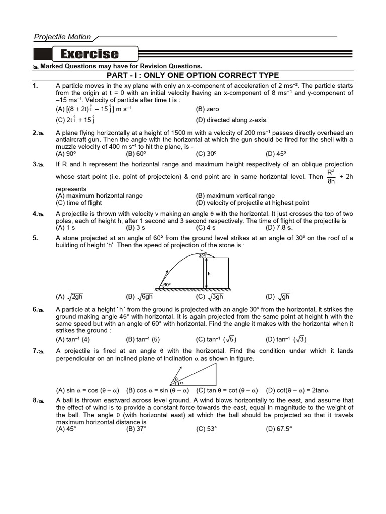 Part - I: Only One Option Correct Type: Projectile Motion | PDF ...