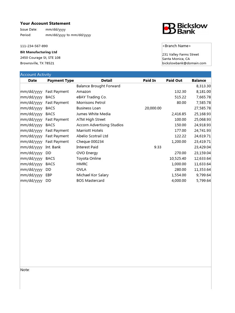 Bank Statement Template 2 TemplateLab | PDF