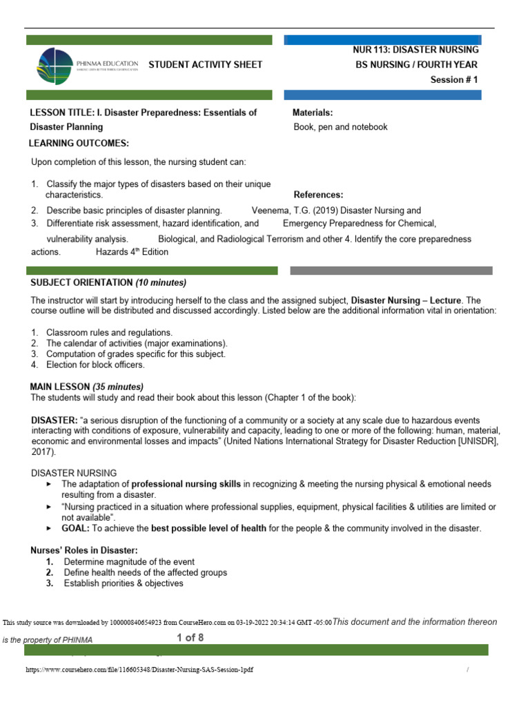 Disaster Nursing SAS Session 1 PDF | PDF | Self-Improvement