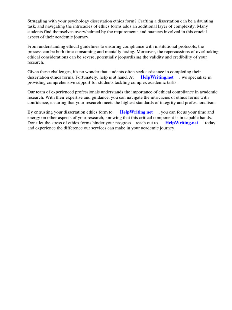 Psychology Dissertation Ethics Form Example | Download Free PDF ...