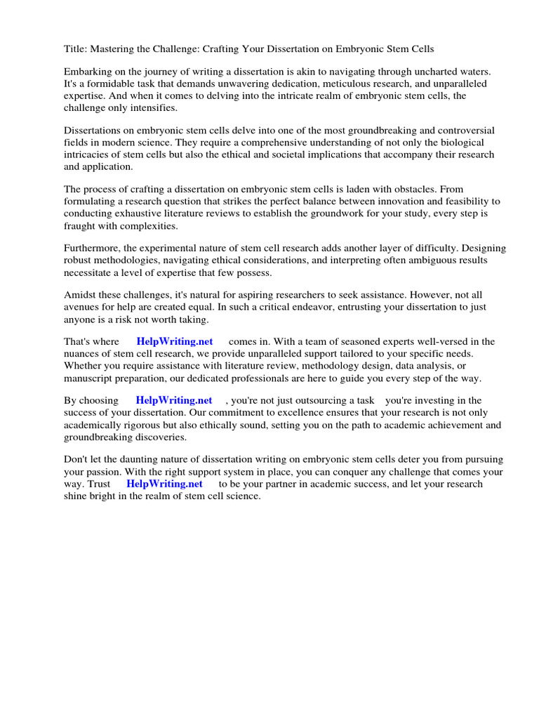 Dissertation On Embryonic Stem Cells | PDF | Stem Cell | Embryonic Stem ...