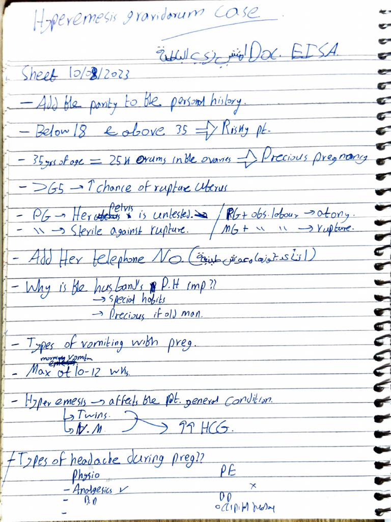 Hyperemesis Doc Eisa Sheet Notes | PDF | Vomiting | Human Pregnancy